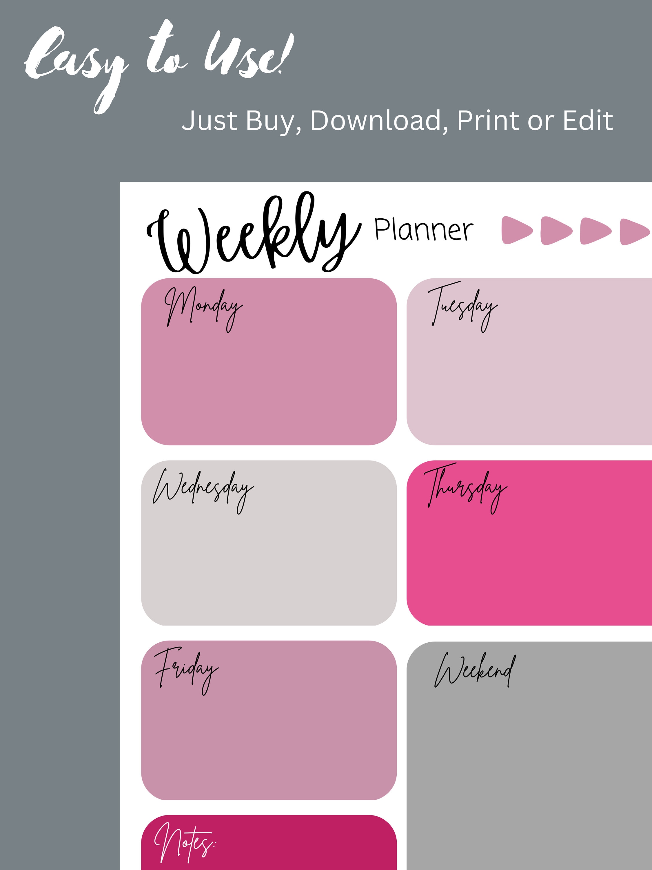 Simple Weekly Planner. Printable Planner. PDF Download. Weekly Schedule ...