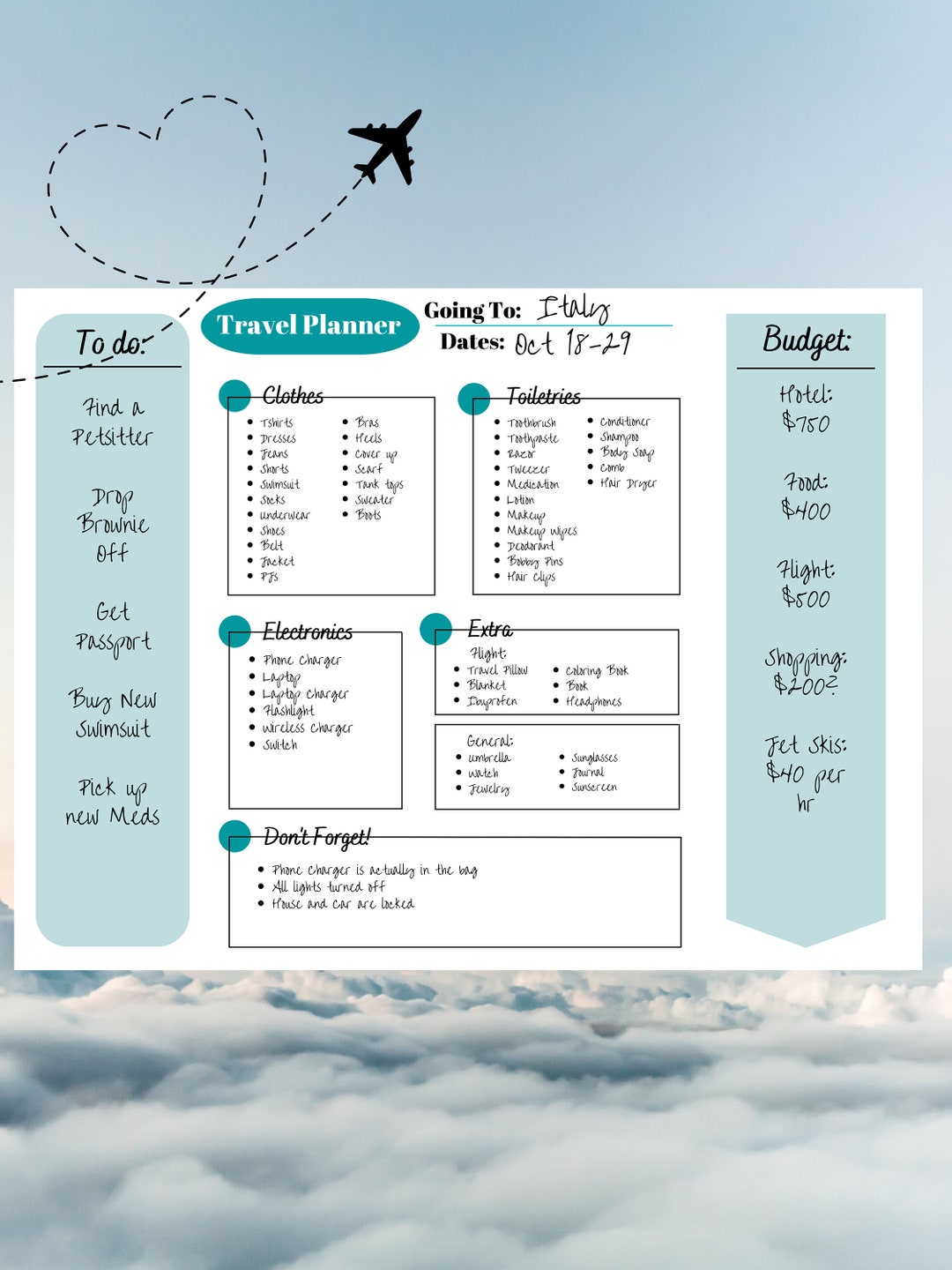 Printable Travel Planner. Multiple Colors. Instant PDF Download ...