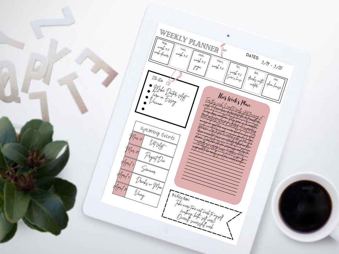 Digital Weekly Planner. PDF Download. Printable. Weekly to Do List ...