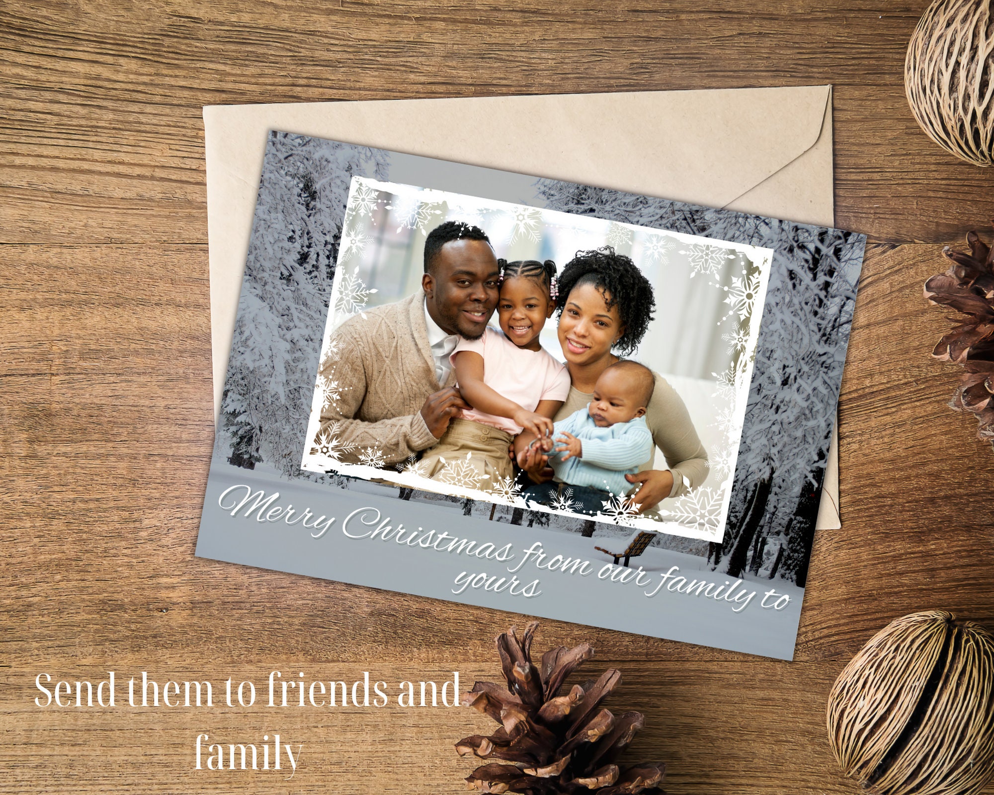 Snowflake-themed Christmas Card Template, Christmas Card Template ...