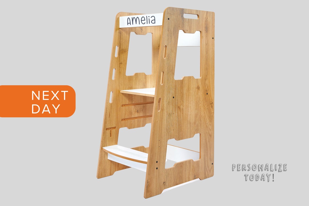 Adjustable Kitchen Step Stool Tower, Personalized Kitchen Standing Step ...