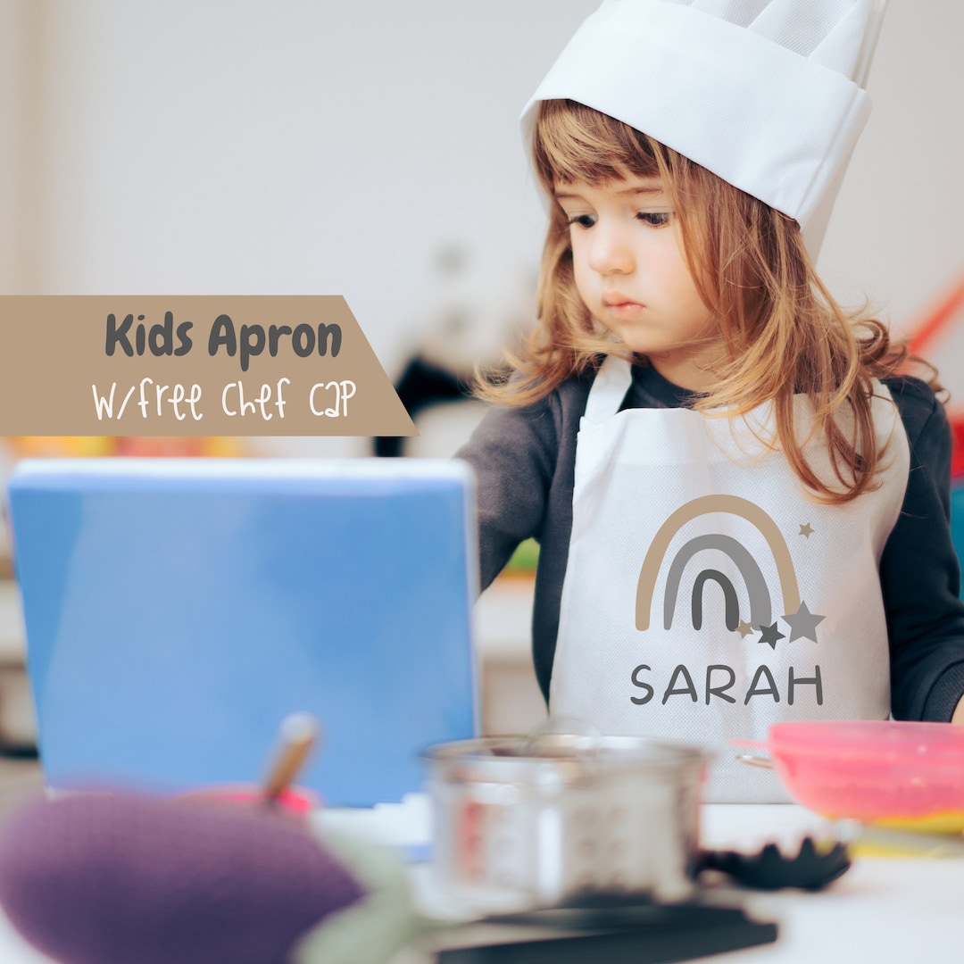 Personalized Kids Apron, Rainbow Design, Free Chef Hat - Etsy