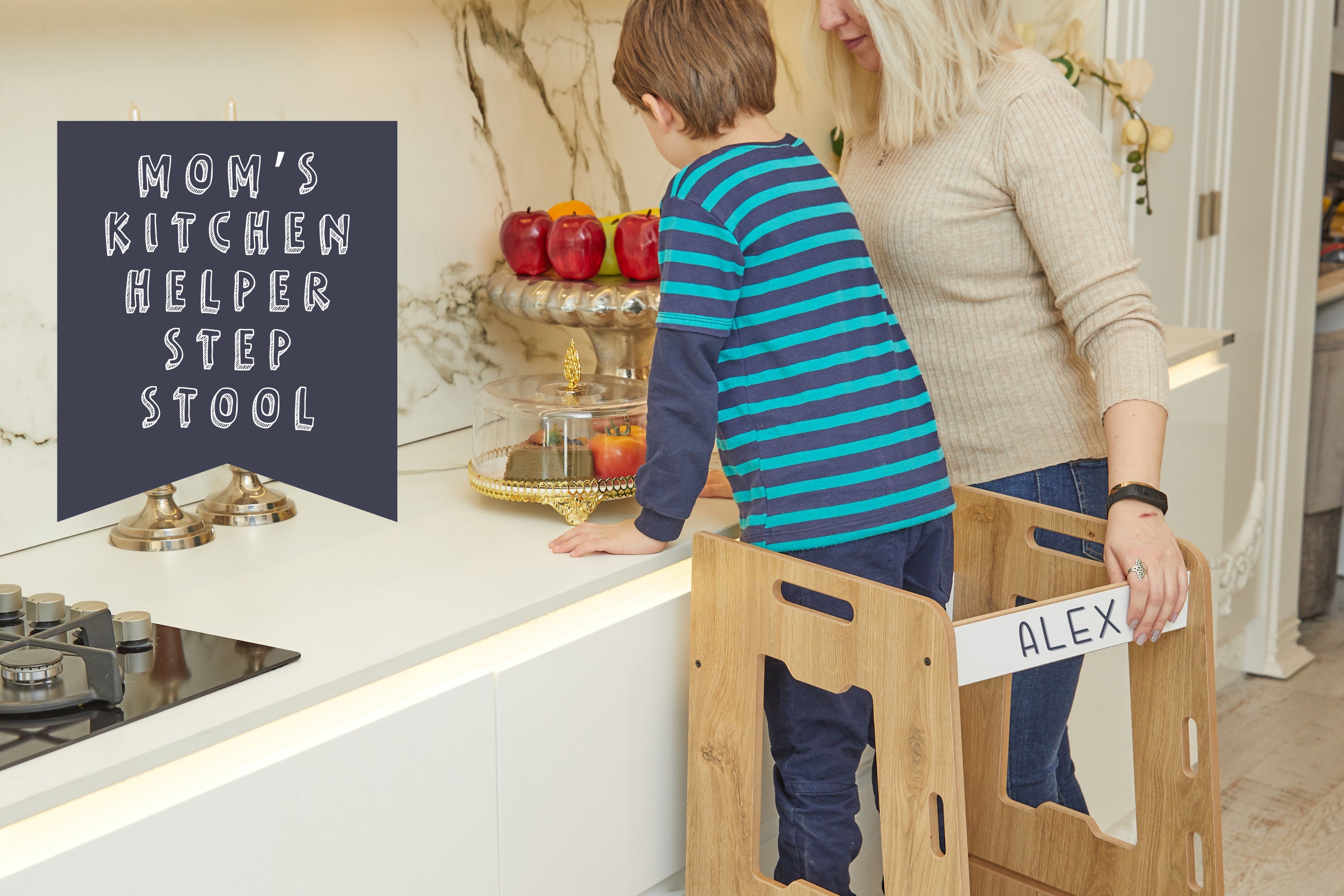 Adjustable Kitchen Step Stool Tower, Personalized Kitchen Standing Step ...
