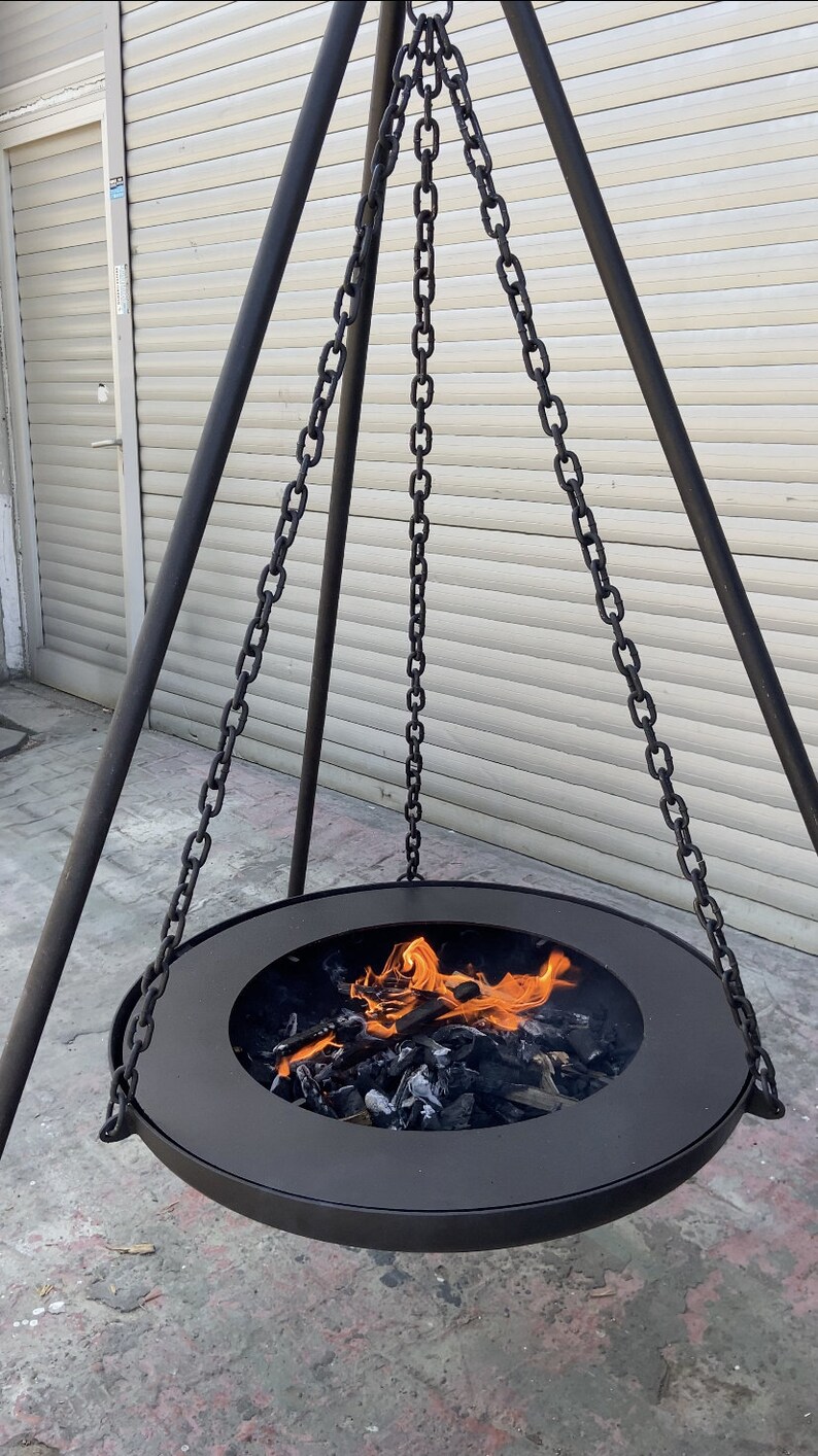 Triangle Chain Fire Pit & Grill Wood Burning Outdoor - Etsy