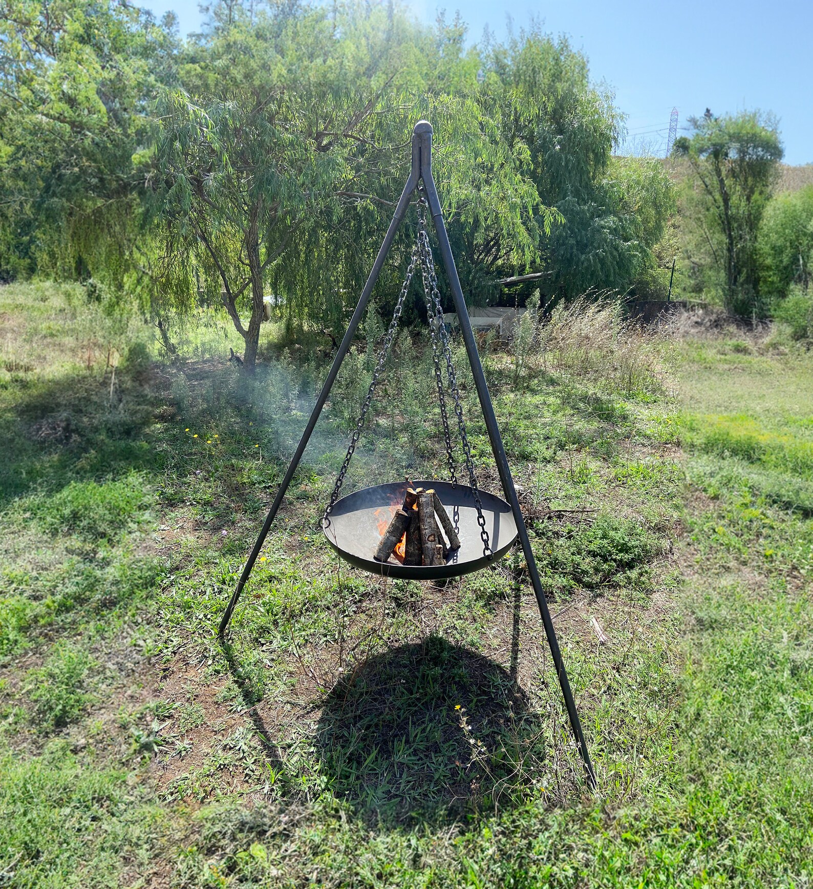 Triangle Chain Fire Pit & Grill Wood Burning Outdoor - Etsy