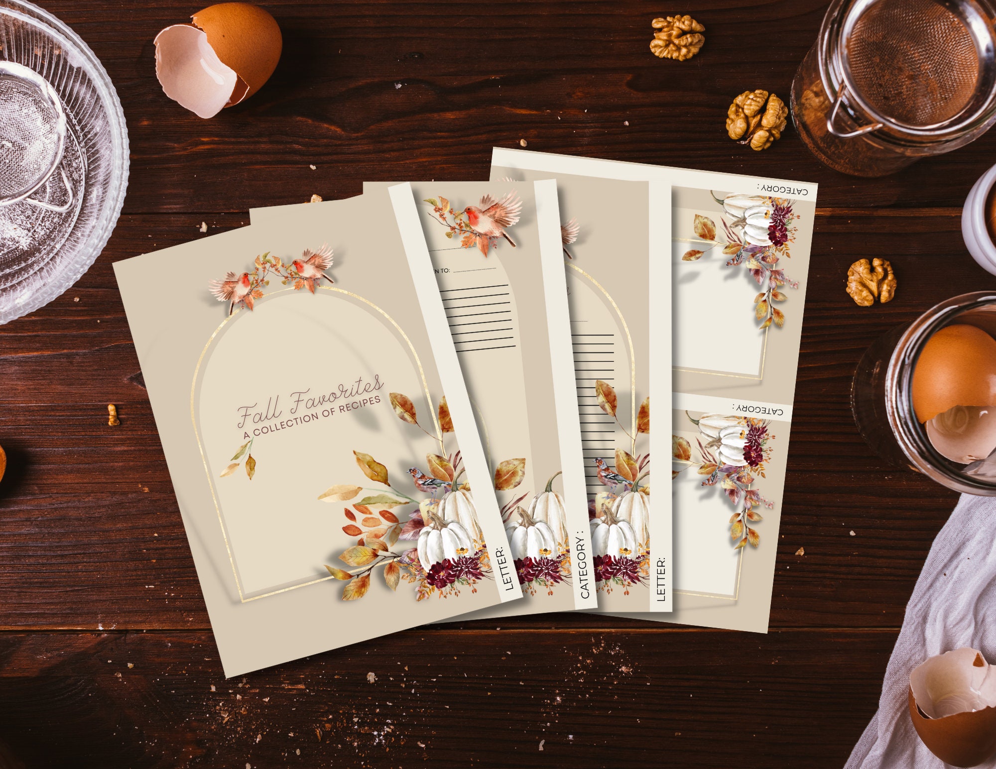 Printable Fall Watercolor Recipe Card Template Autumn Recipe Page for ...