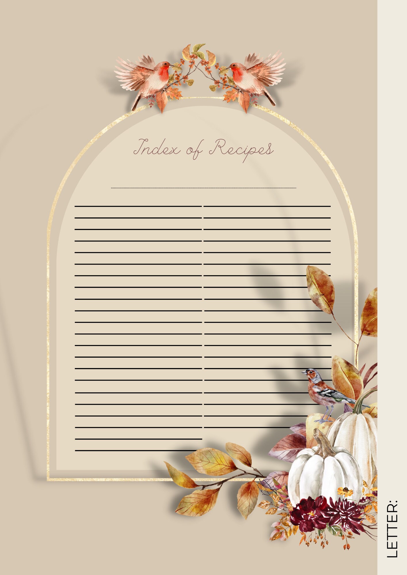 Printable | Fall Watercolor | Recipe Card Template | Autumn Recipe Page ...