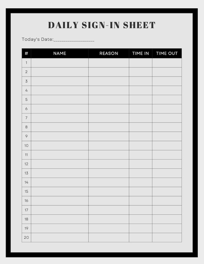 Basic Sign in Sheet - Etsy