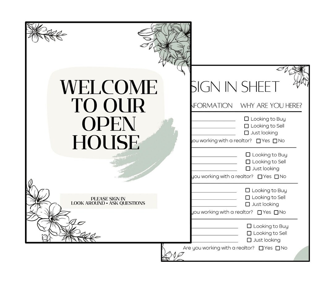 BUNDLE Open House Welcome Sign and Sign-in Sheet Instant - Etsy