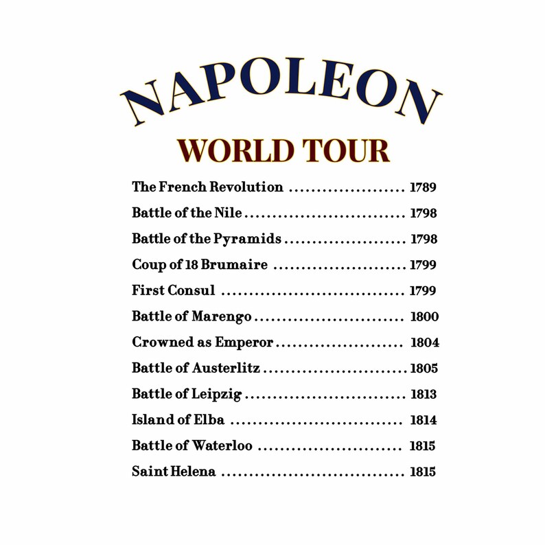 Napoleon Bonaparte Rock Star World Tour Concert Tshirt Battle of the ...