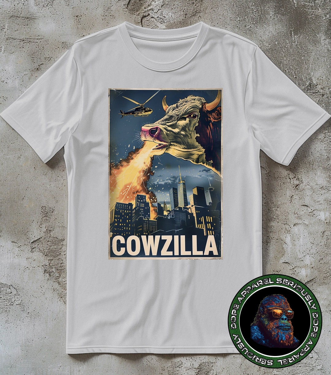 Cowzilla Shirt, Cow Godzilla Tshirt, Funny Vintage Movie Poster Tee, Rodeo T-shirt, Cow Lover ...
