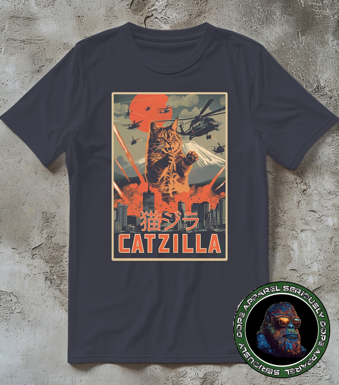 Catzilla Shirt, Retro Japanese Movie Poster T-shirt, Funny Cat Tshirt ...