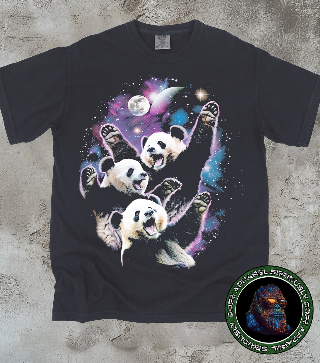 Three Pandas Vintage Galaxy T-shirts, Comfort Colors Retro Moon Meme ...