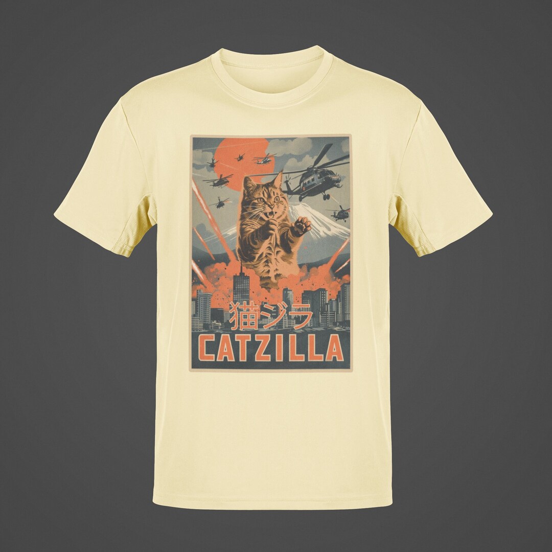 Catzilla Shirt, Retro Japanese Movie Poster T-shirt, Funny Cat Tshirt ...