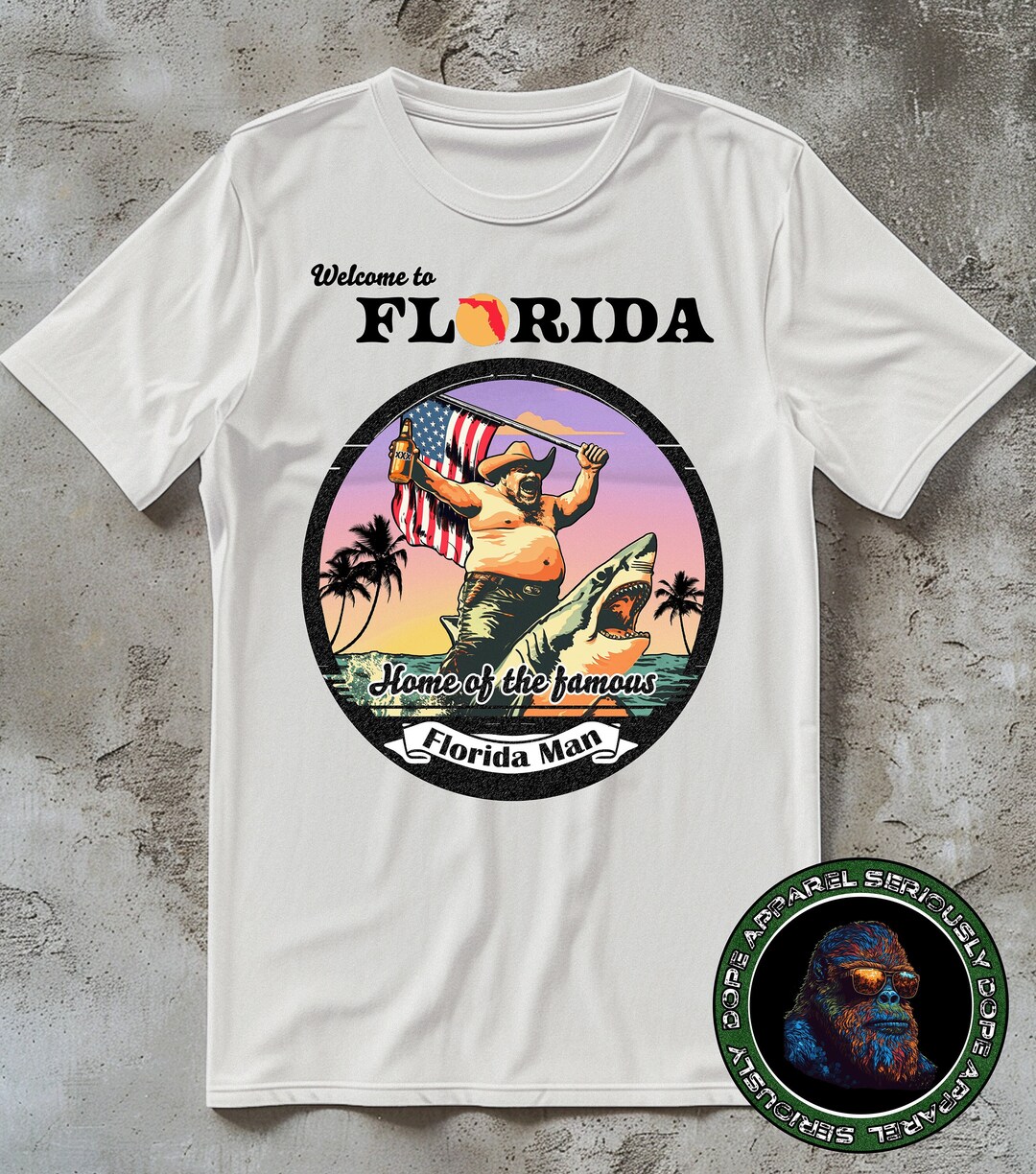 Florida Man Shirt, Funny FL Native Tee, Great White Shark Sunshine ...