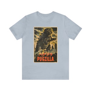 Pugzilla Shirt, Retro Japanese Movie Poster T-shirt, Funny Pug Tshirt ...