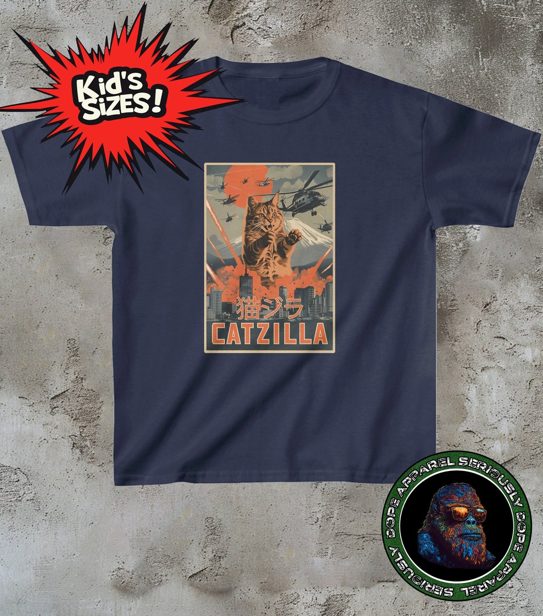 Kids Catzilla Shirt, Retro Japanese Movie Poster T-shirt, Funny Cat ...