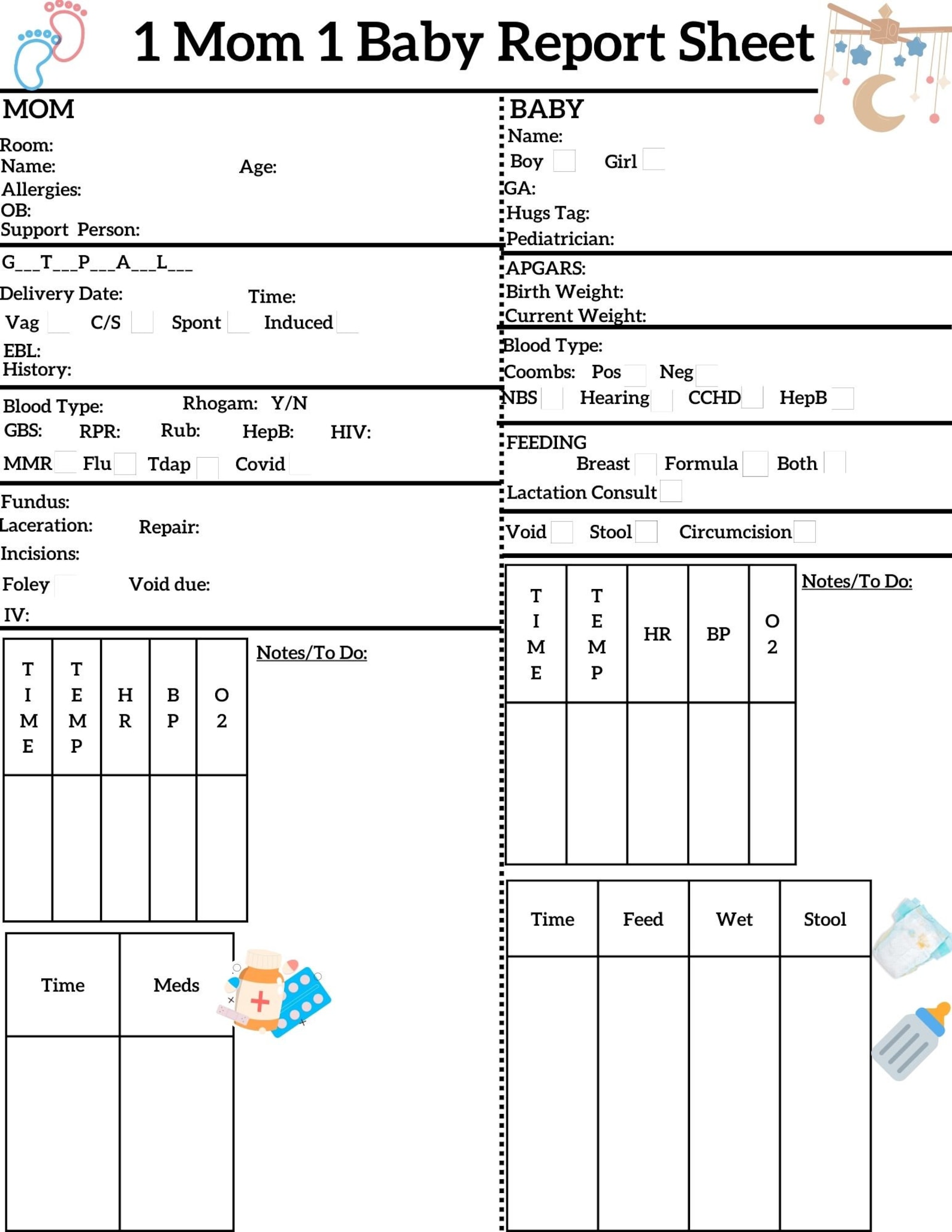 Mother/baby (postpartum) Digital Report Sheet - Etsy