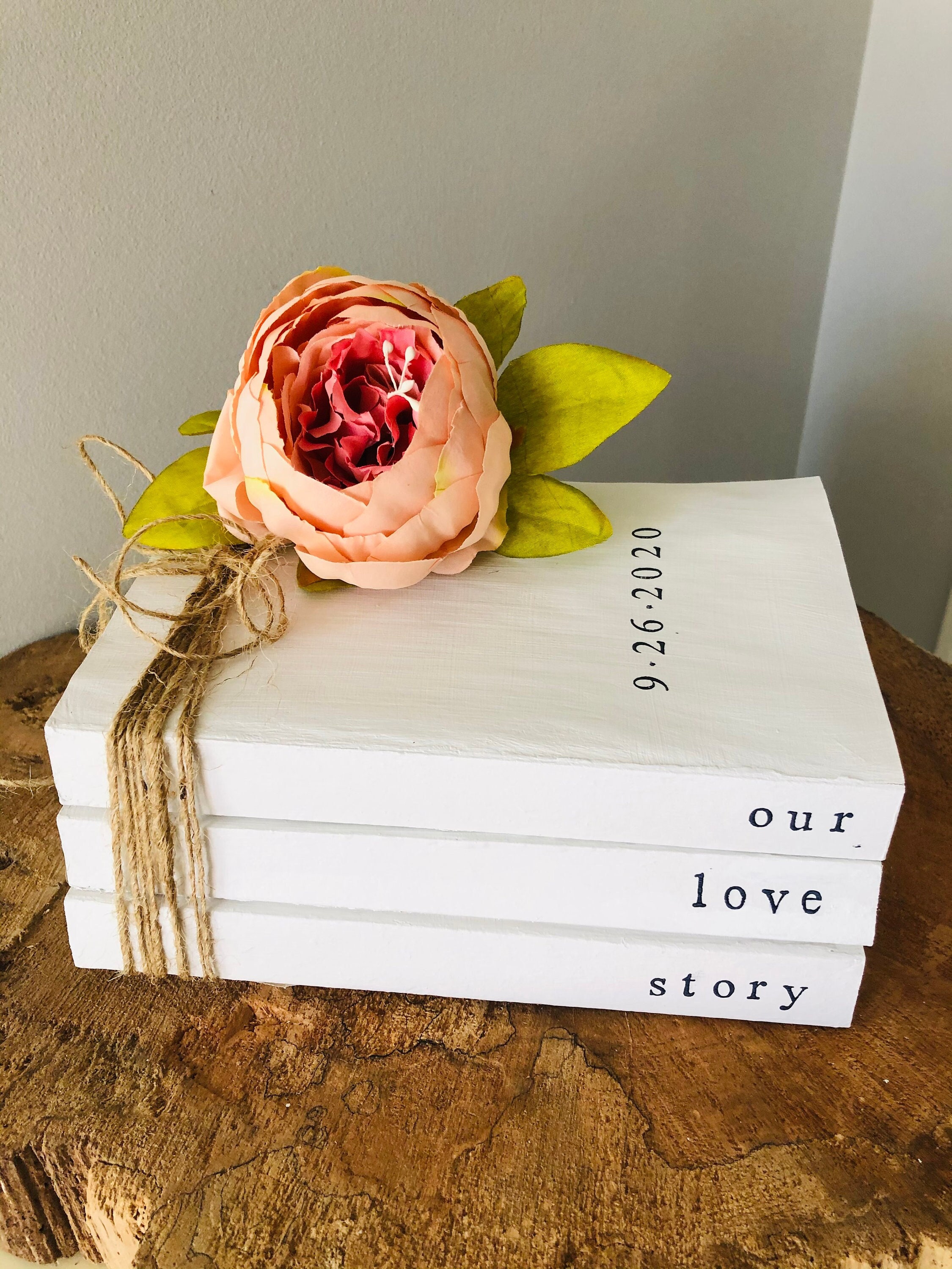 Our Love Story Book Stack With Anniversary Date / Hand Stamped Books ...