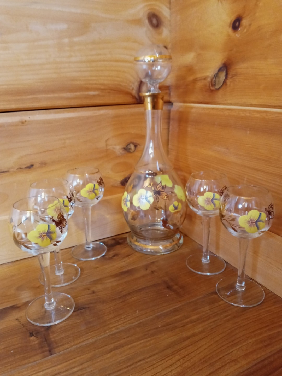 Vintage Hand Painted Romanian Crystal Decanter Set - Etsy