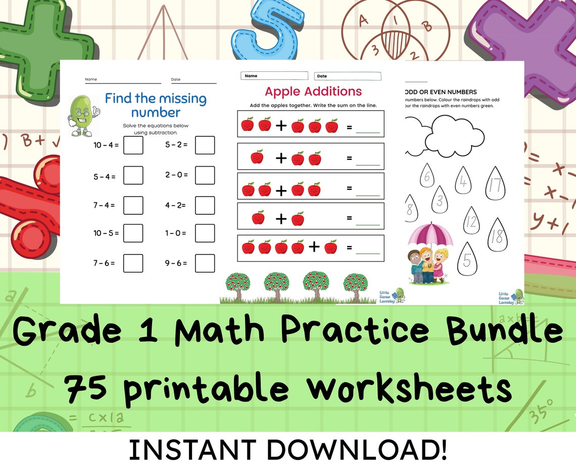 GRADE 1 MATH Workbook, 75 Math Worksheets 1st Grade Math Printable ...