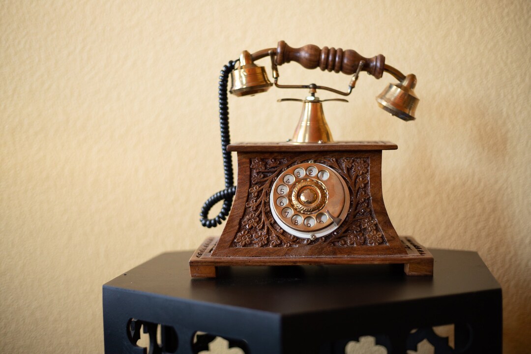 Vintage Design/wood Carved and Brass Working Telephone. - Etsy