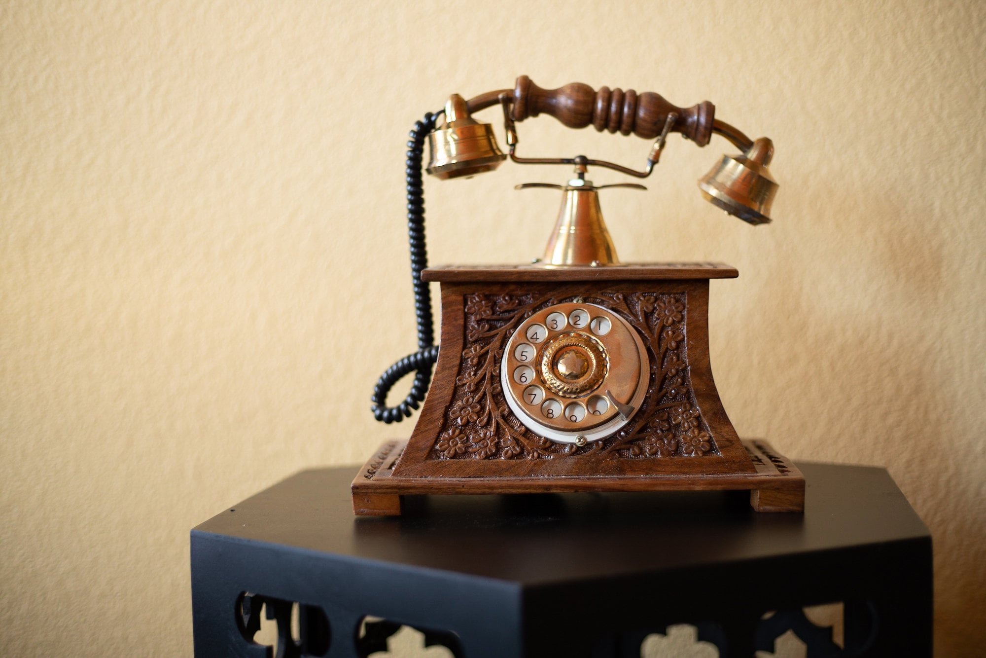 Vintage Design/wood Carved and Brass Working Telephone. - Etsy