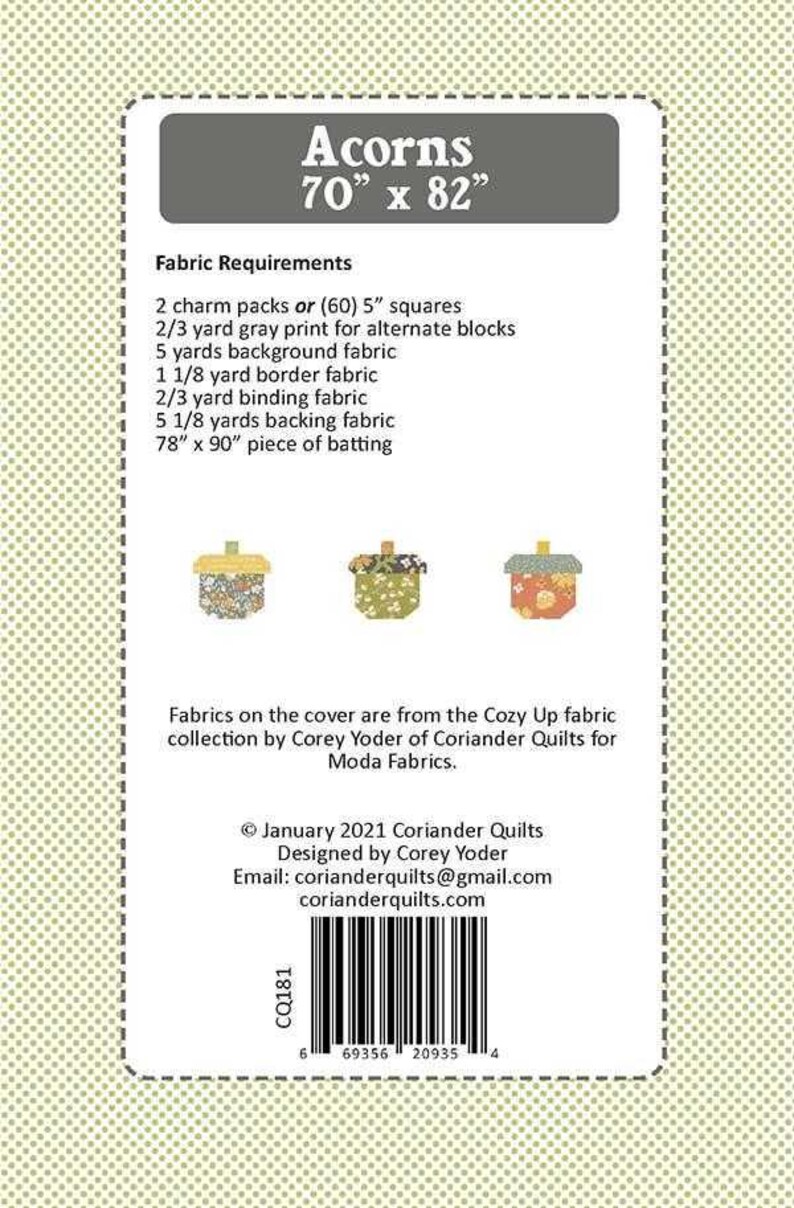 ACORNS Quilt Pattern by Coriander Quilts - Etsy