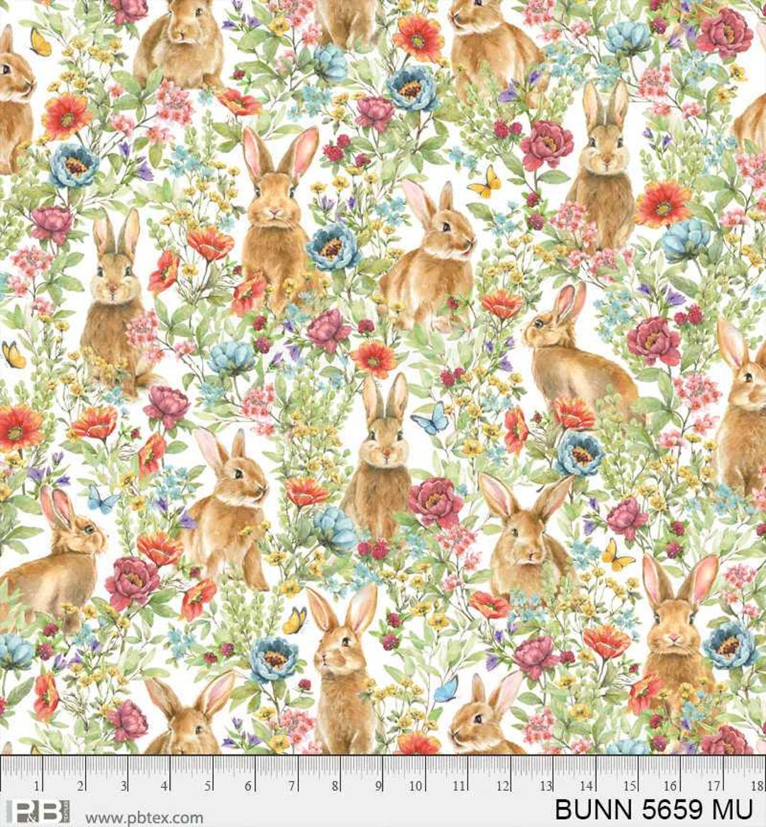 Bunnies and Blooms BUNNIES & FLOWERS Multi (1/2 Yd) - Etsy