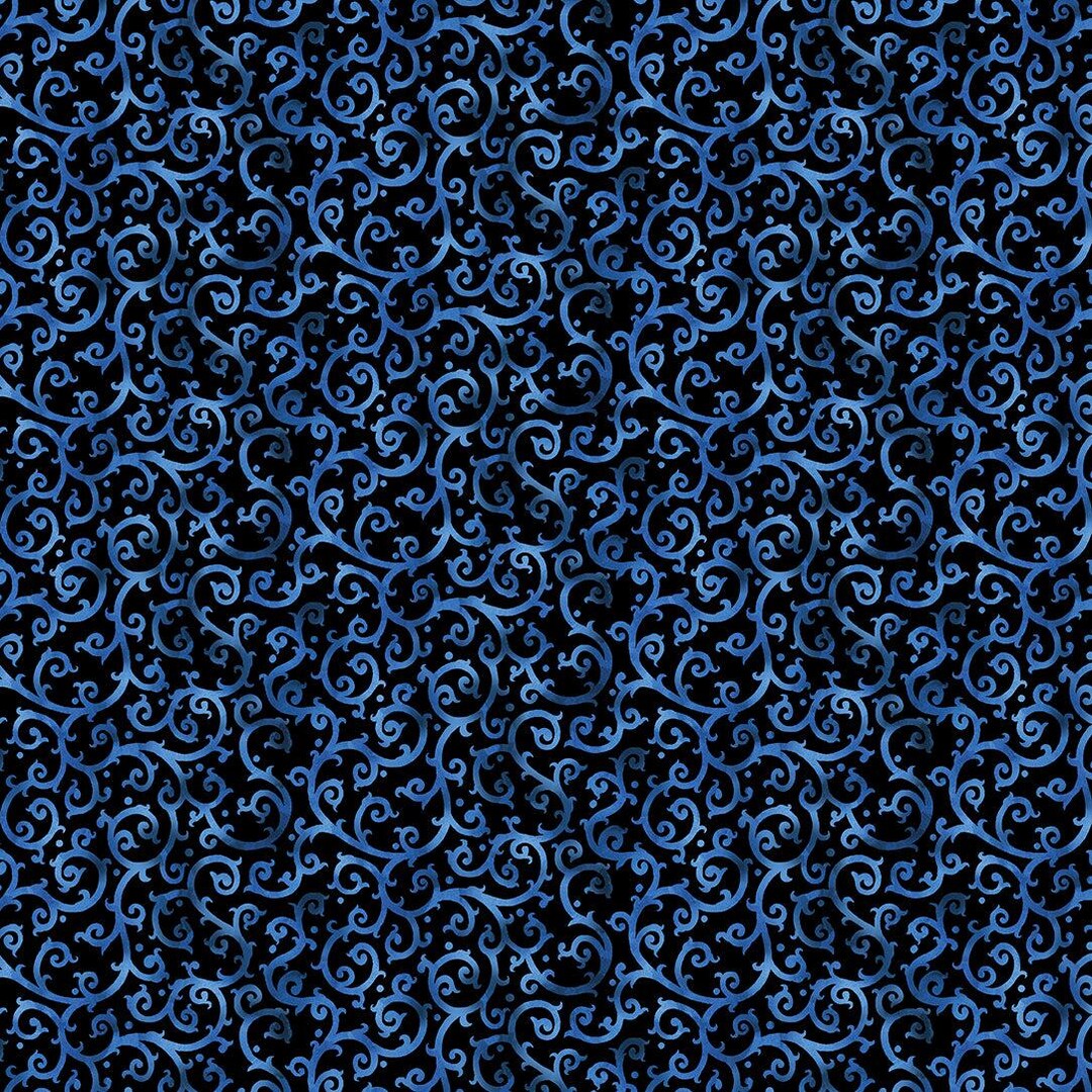 Christmas Spirit: SCROLLING SPLENDOR Blue/black Fabric (1/2 Yd) - Etsy