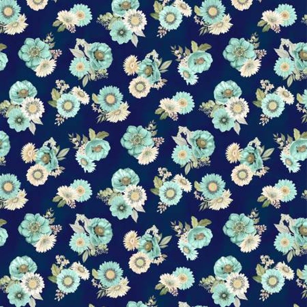 Navy Floral Fabric - Etsy
