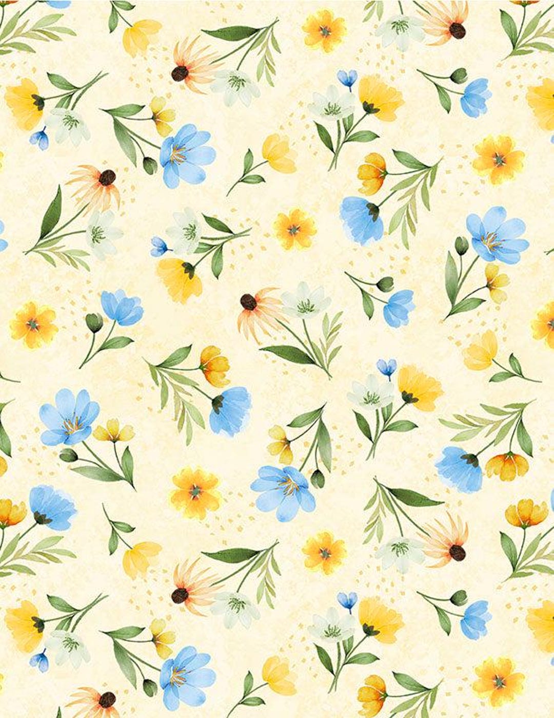 Gentle Meadow: MEDIUM FLORAL TOSS Lt. Yellow Fabric (1/2 Yd.) - Etsy