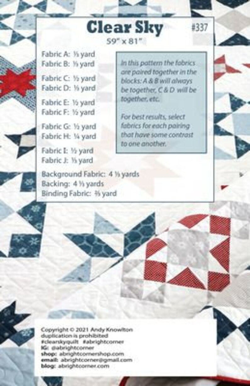 CLEAR SKY Quilt Pattern - Etsy