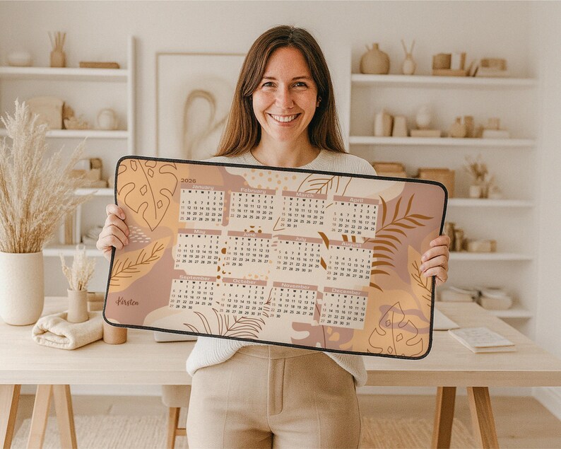 2026 Calendar Desk Mat: Boho Personalized Mouse Pad - 2 Sizes - Etsy