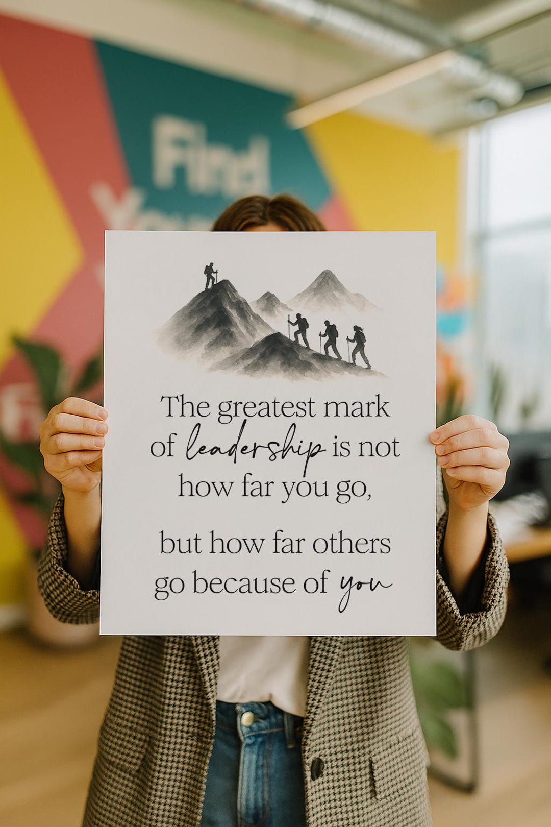 Leadership Quote Poster: Watercolor Mountain Art - Motivational Office ...