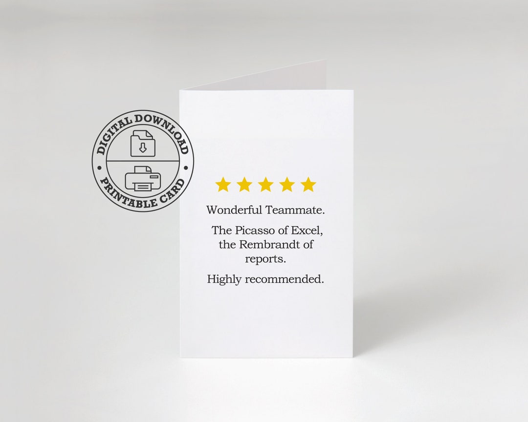 Wonderful Teammate 5 Stars Review Card: Picasso of Excel, Farewell Card ...