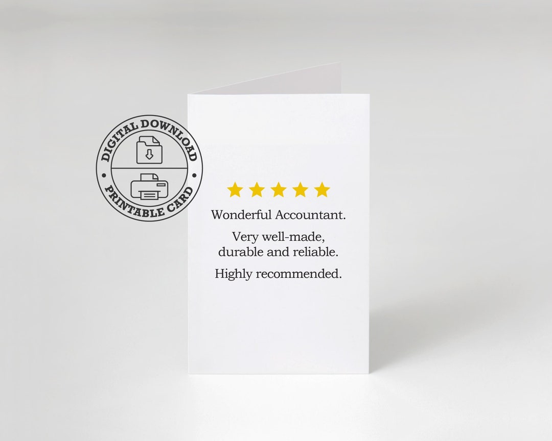 Accountant Appreciation Card 5-star Review Instant Download Funny Thank ...
