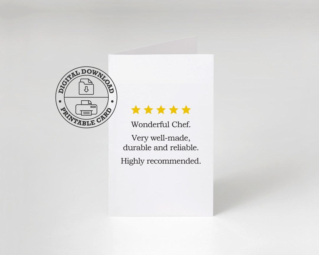 Chef Farewell Card 5-star Review Instant Download Funny Thank You Gift ...