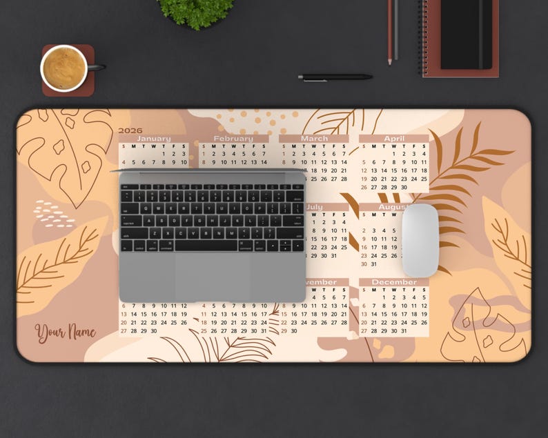 2026 Calendar Desk Mat: Boho Personalized Mouse Pad - 2 Sizes - Etsy
