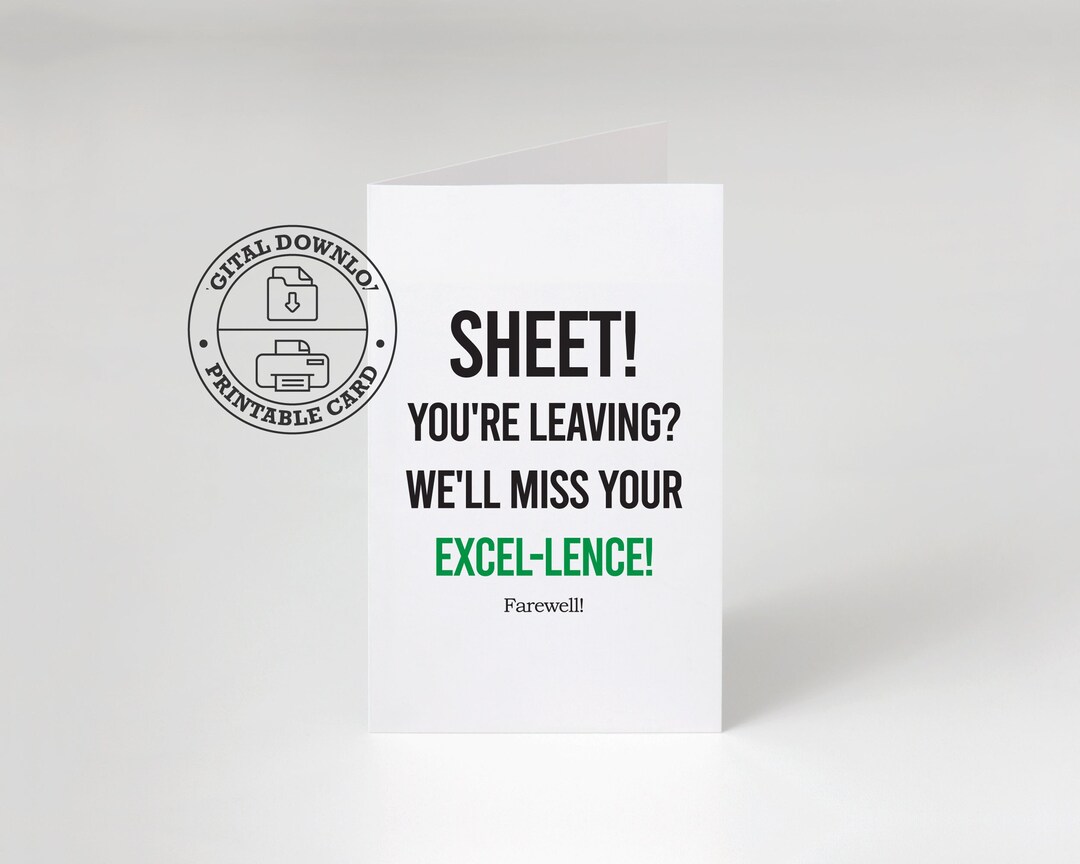 Sheet You're Leaving Digital Farewell Card, Excel-lence Pun, Office ...