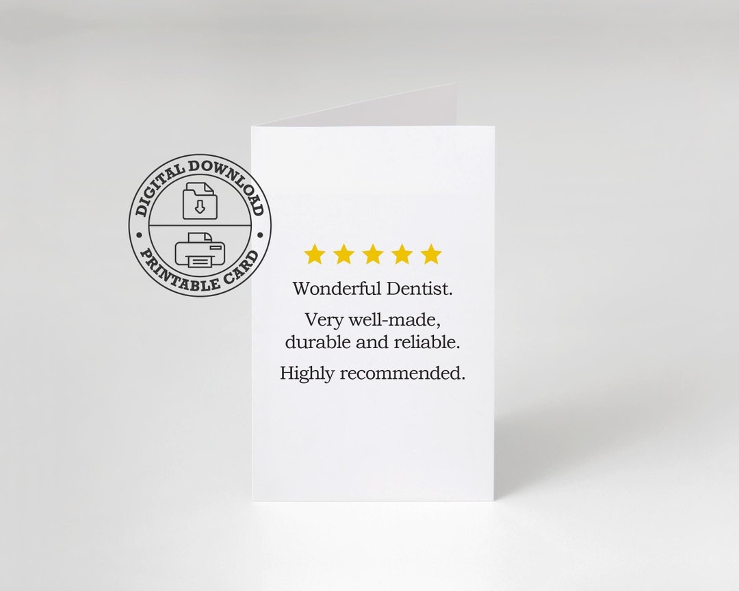 Dentist Appreciation Printable Card Funny 5-star Review Instant ...
