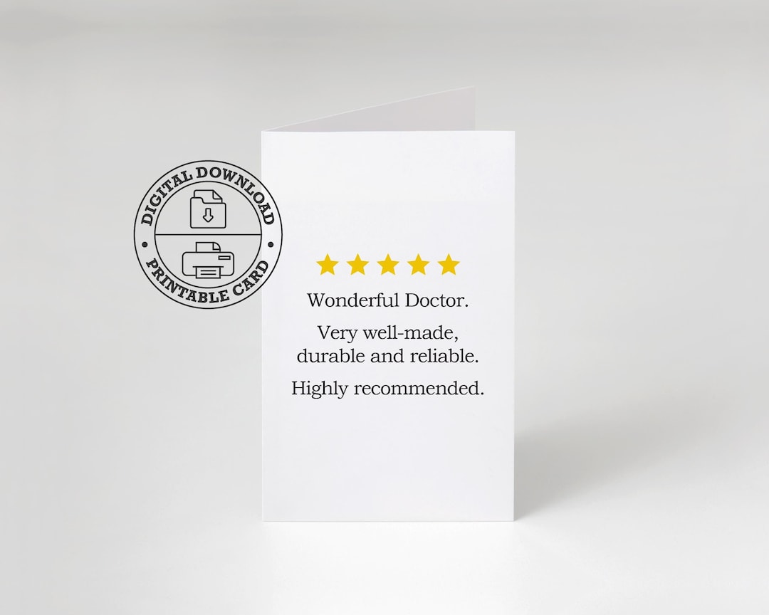 Doctor Leaving Printable Card Instant Download 5-star Review Funny ...
