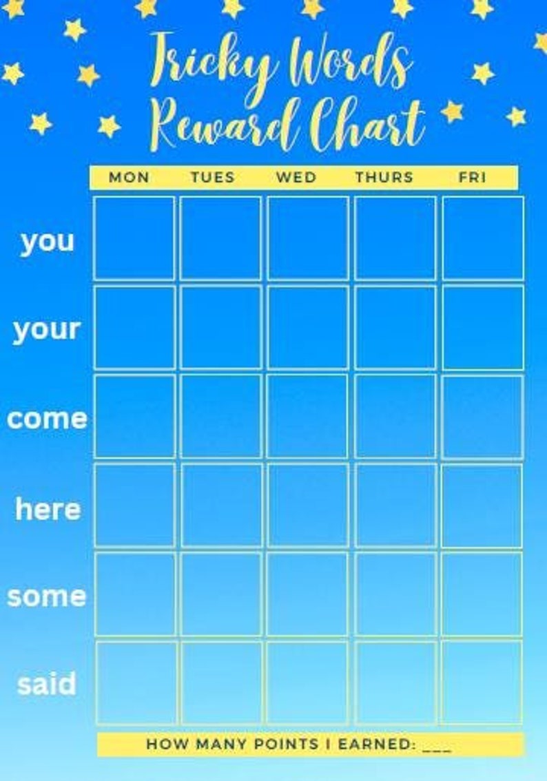 Printable Tricky Words Educational Reward Chart - Etsy