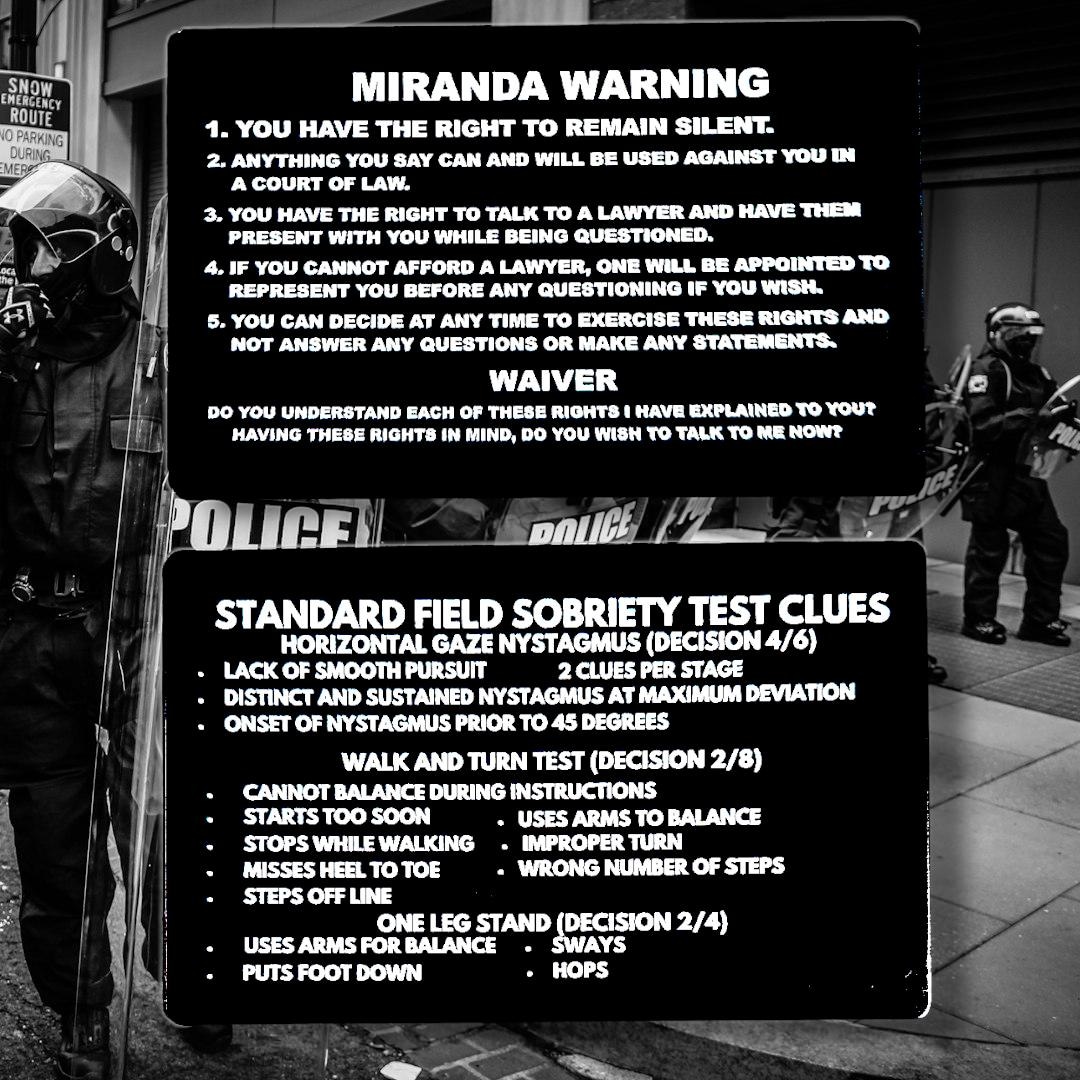 Metal Engraved Miranda Rights / Warning and SFST Clue Card for Police ...