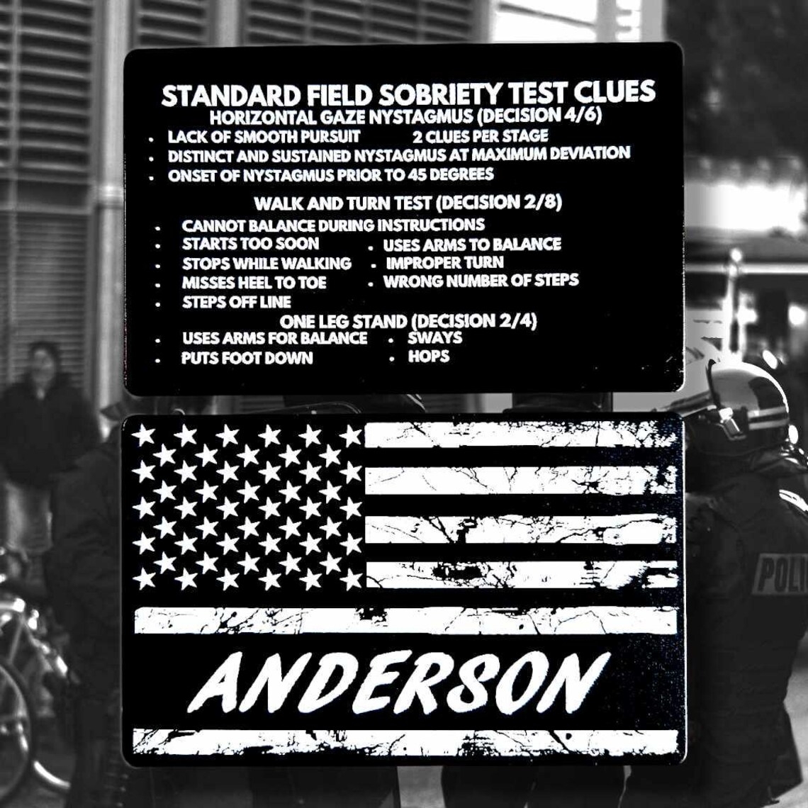 Metal Engraved Standard Field Sobriety Test Clue (SFST) Card for Police ...