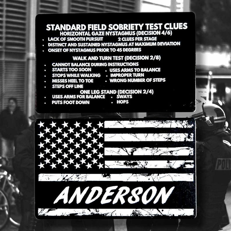 Metal Engraved Standard Field Sobriety Test Clue (SFST) Card for Police ...