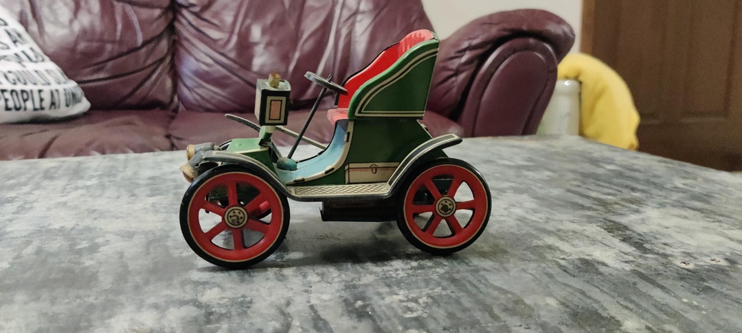 Vintage Japanese Metal Lever Action Green Enamel Toy Car Patent No ...