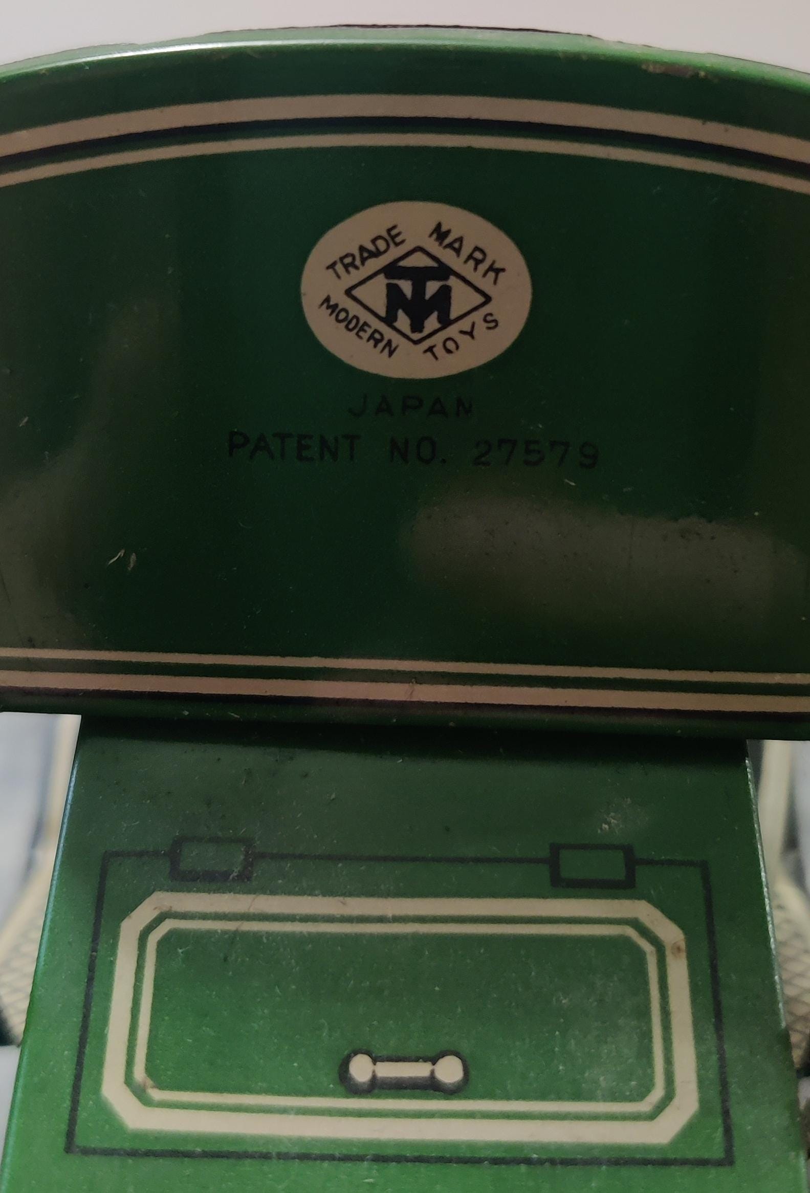 Vintage Japanese Metal Lever Action Green Enamel Toy Car Patent No ...