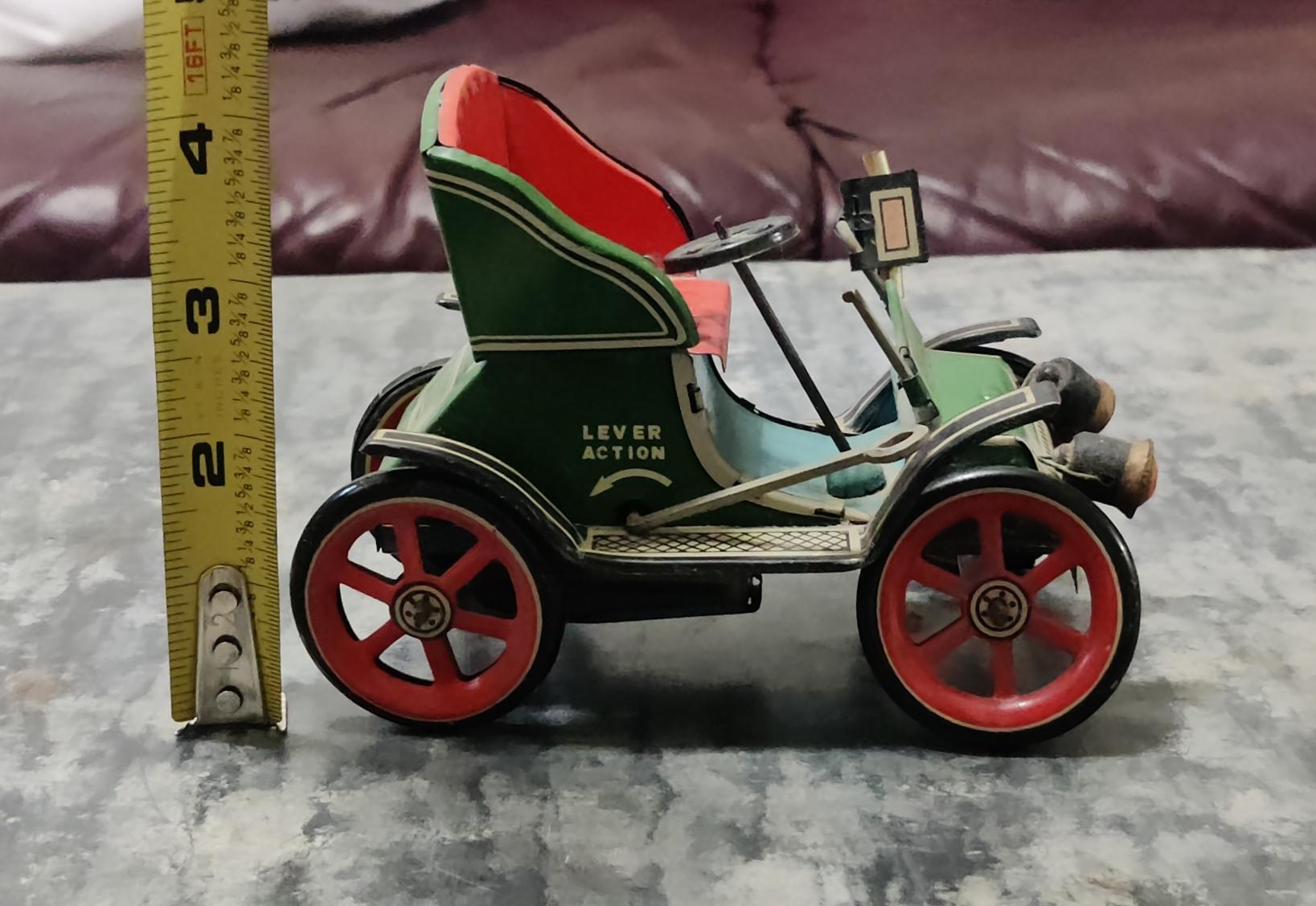 Vintage Japanese Metal Lever Action Green Enamel Toy Car Patent No ...