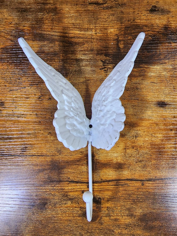 Large Cast Iron Angel Wings Wall Hook White - Etsy